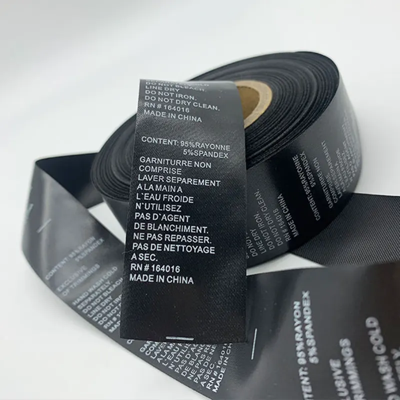 Black Satin Label Ribbon – Durable Polyester Tape for Garment Brand ...