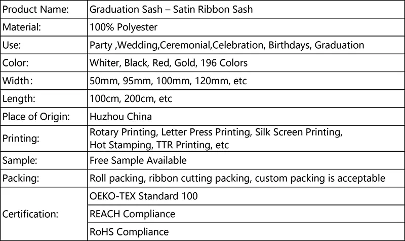 Satin Graduation Ribbon – Personalized Award & Celebration Sash - YUAN ...